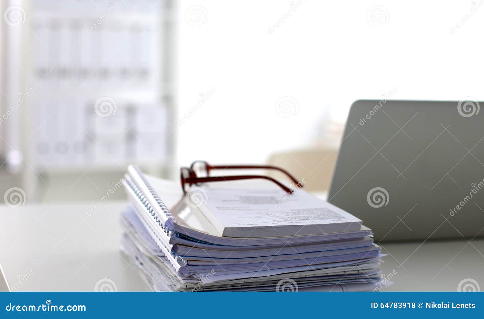 Office Desk a Stack of Computer Paper Reports Work Stock Photo - Image ...