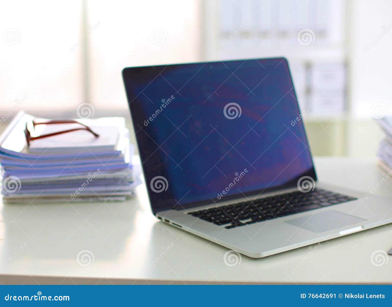 Office Desk a Stack of Computer Paper Reports Work Forms Stock Image ...