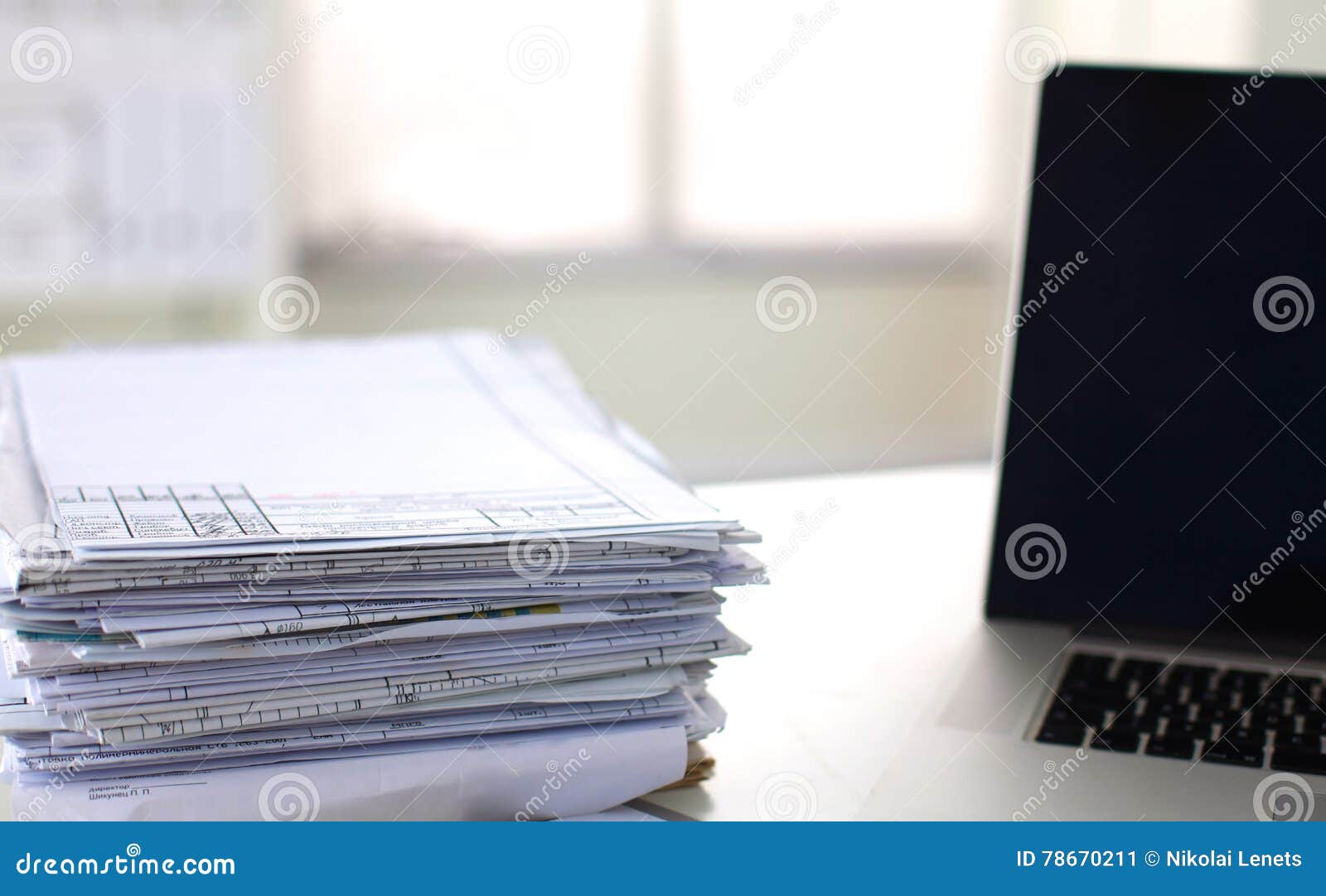 Office Desk a Stack of Computer Paper Reports Work Forms Stock Image ...