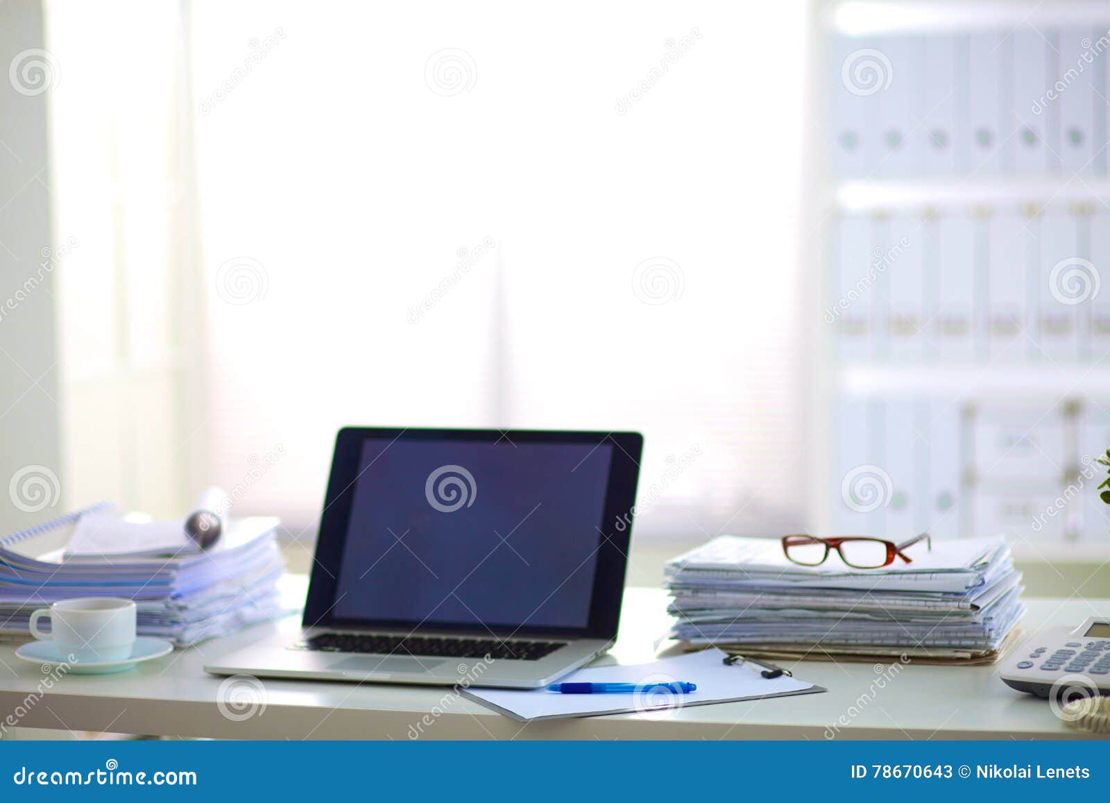 Office Desk a Stack of Computer Paper Reports Work Forms Stock Image ...