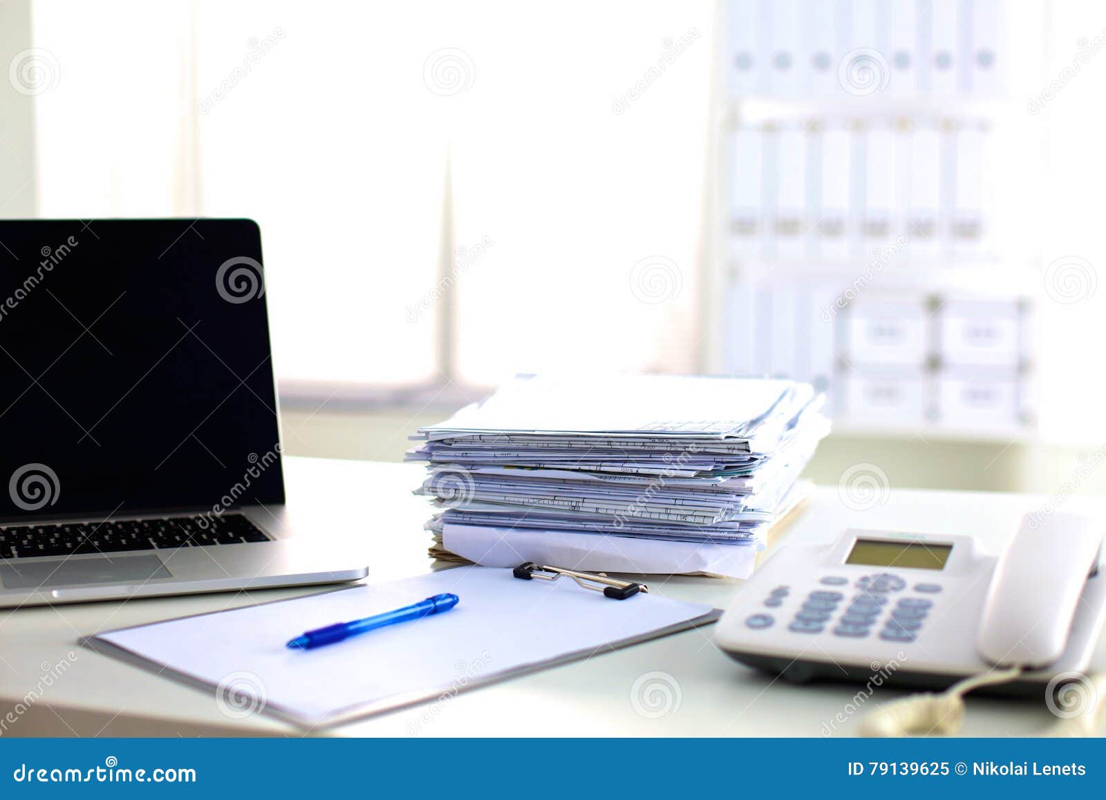 Office Desk a Stack of Computer Paper Reports Work Forms Stock Image ...