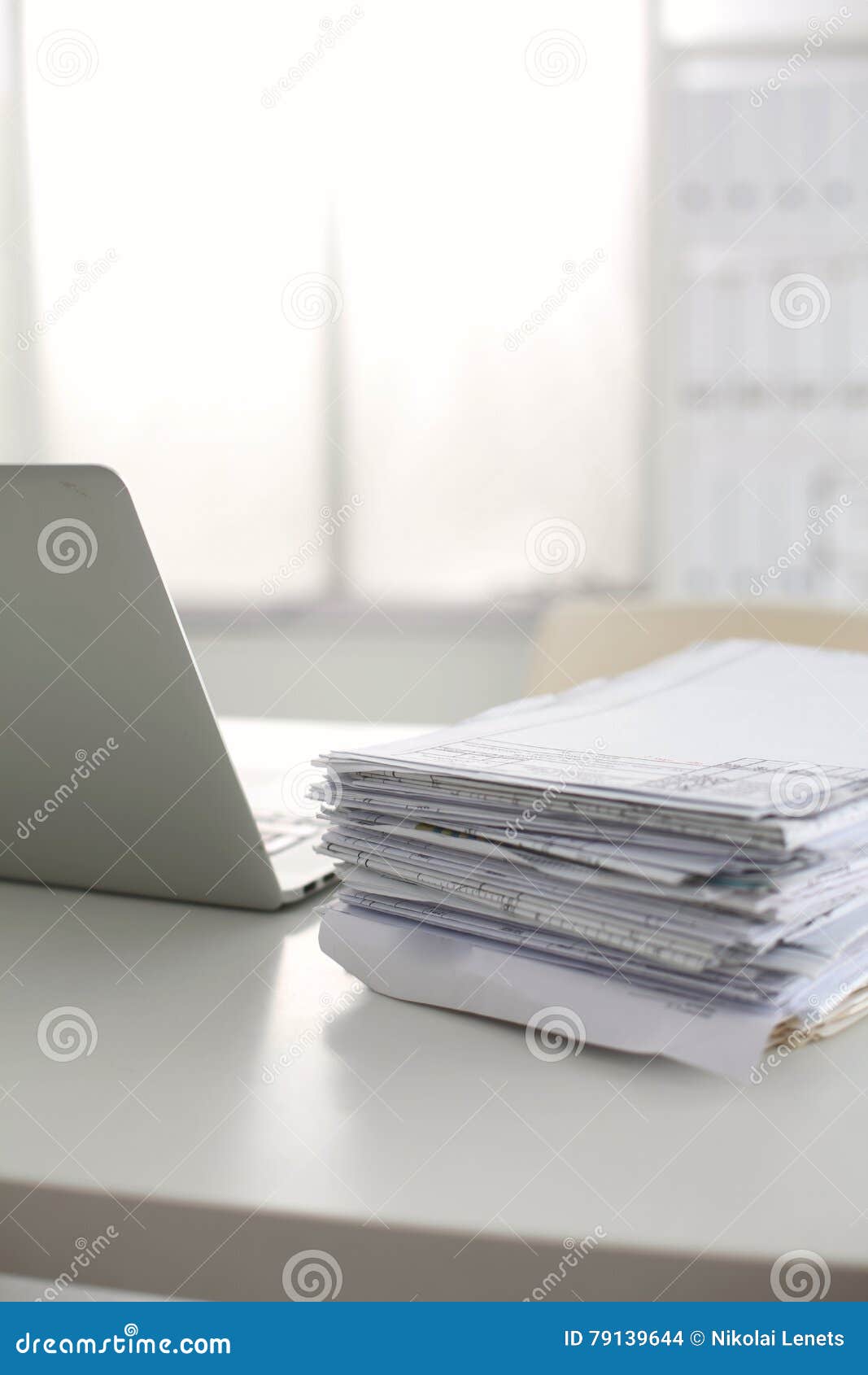 Office Desk a Stack of Computer Paper Reports Work Forms Stock Photo ...