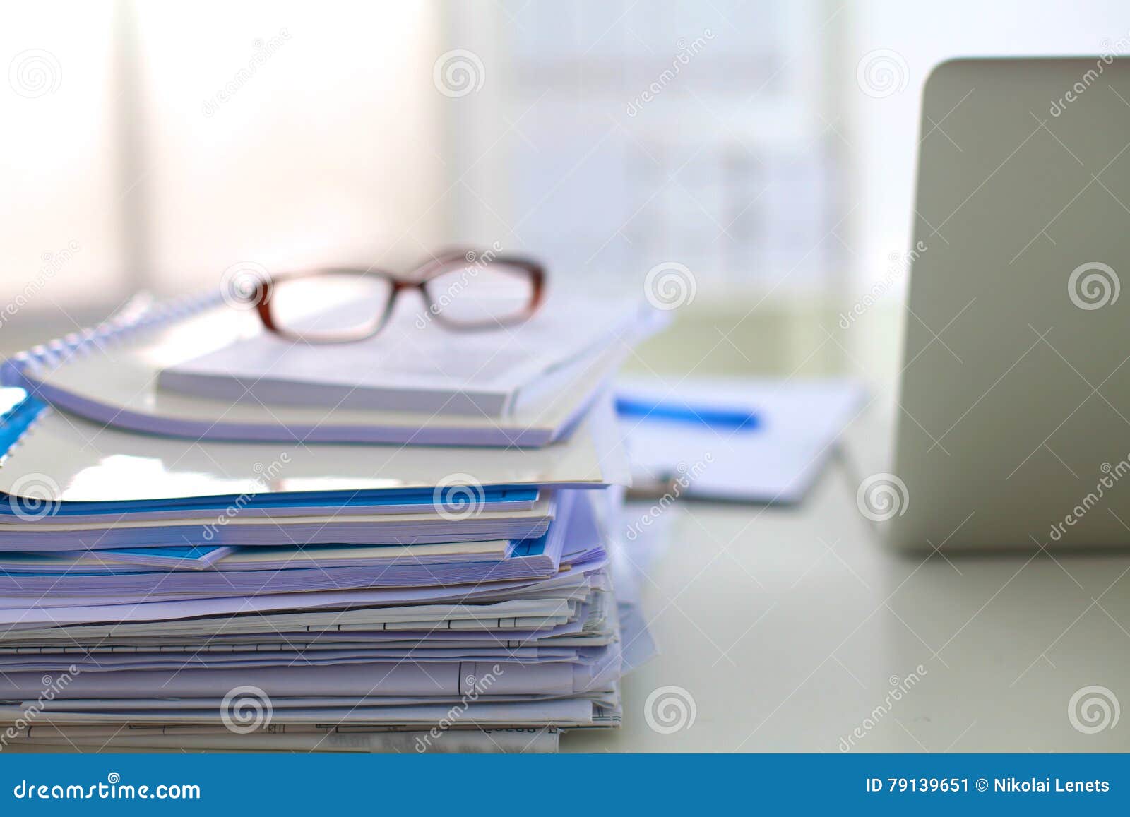 Office Desk a Stack of Computer Paper Reports Work Forms Stock Image ...