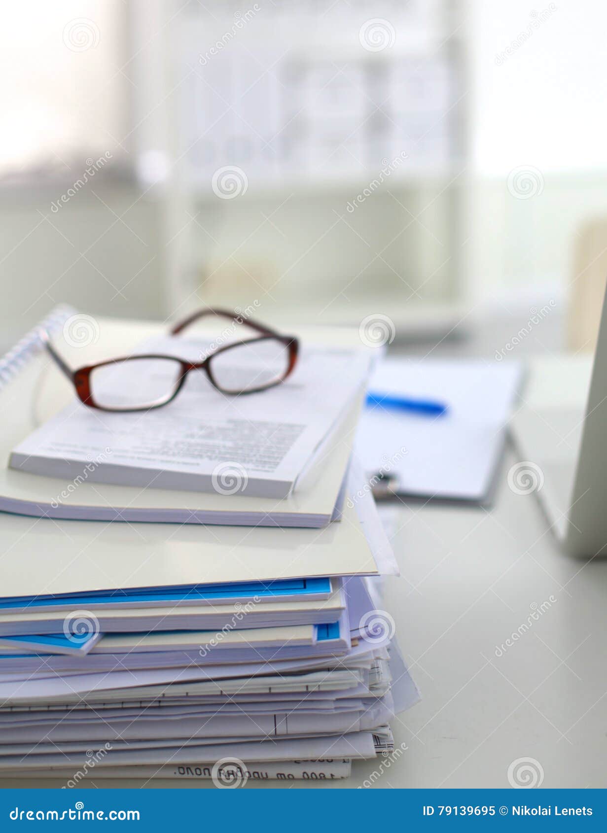 Office Desk a Stack of Computer Paper Reports Work Forms Stock Image ...