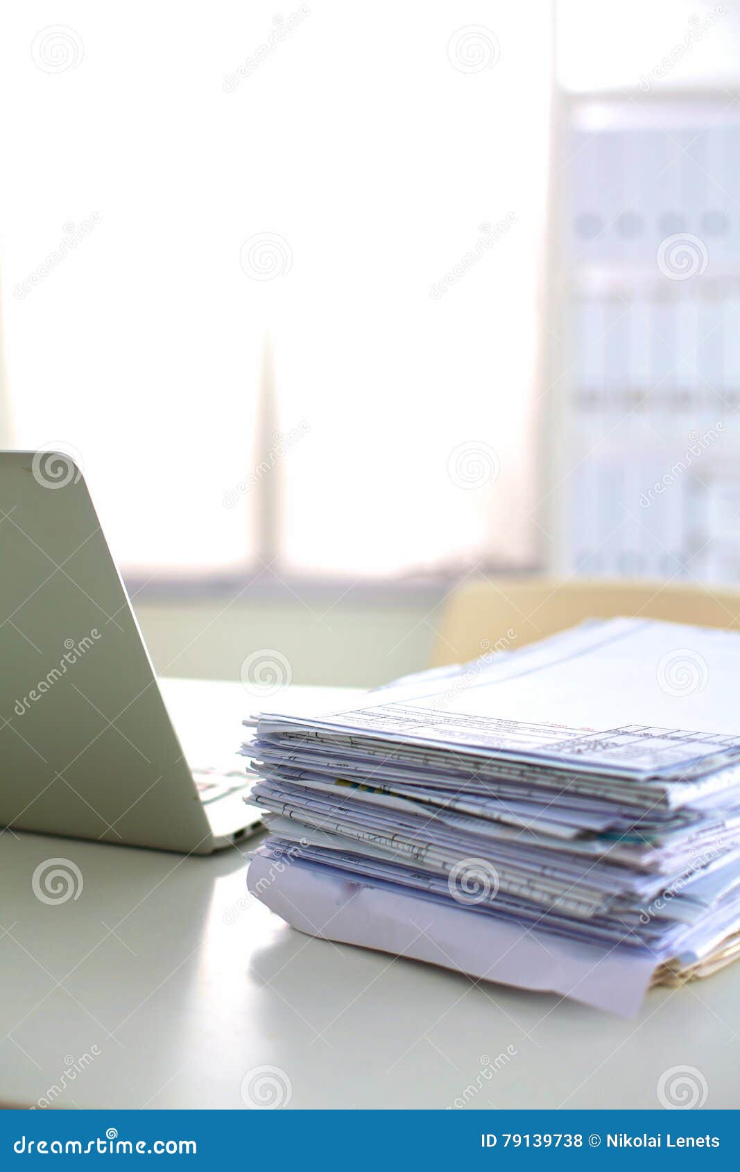 Office Desk a Stack of Computer Paper Reports Work Forms Stock Photo ...
