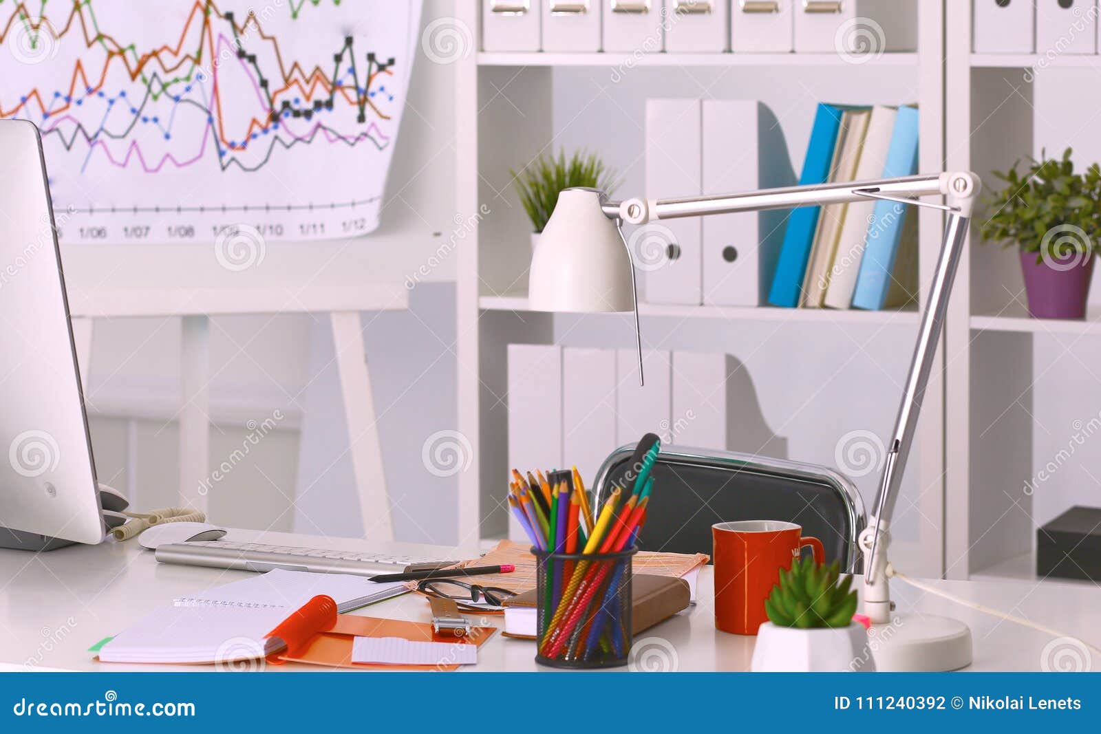 Office Desk a Stack of Computer Paper Reports Work Forms Stock Photo ...