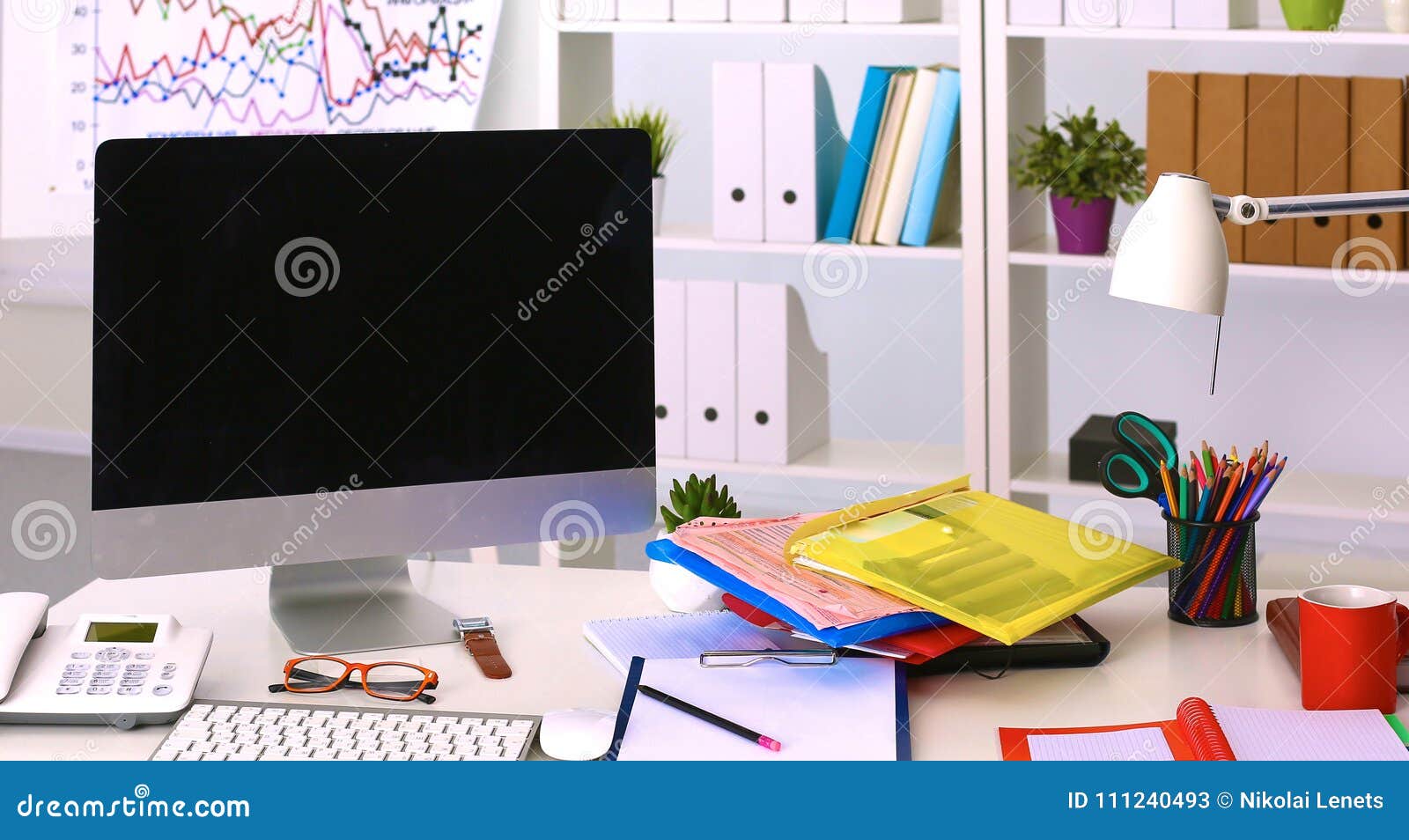 Office Desk a Stack of Computer Paper Reports Work Forms Stock Image ...
