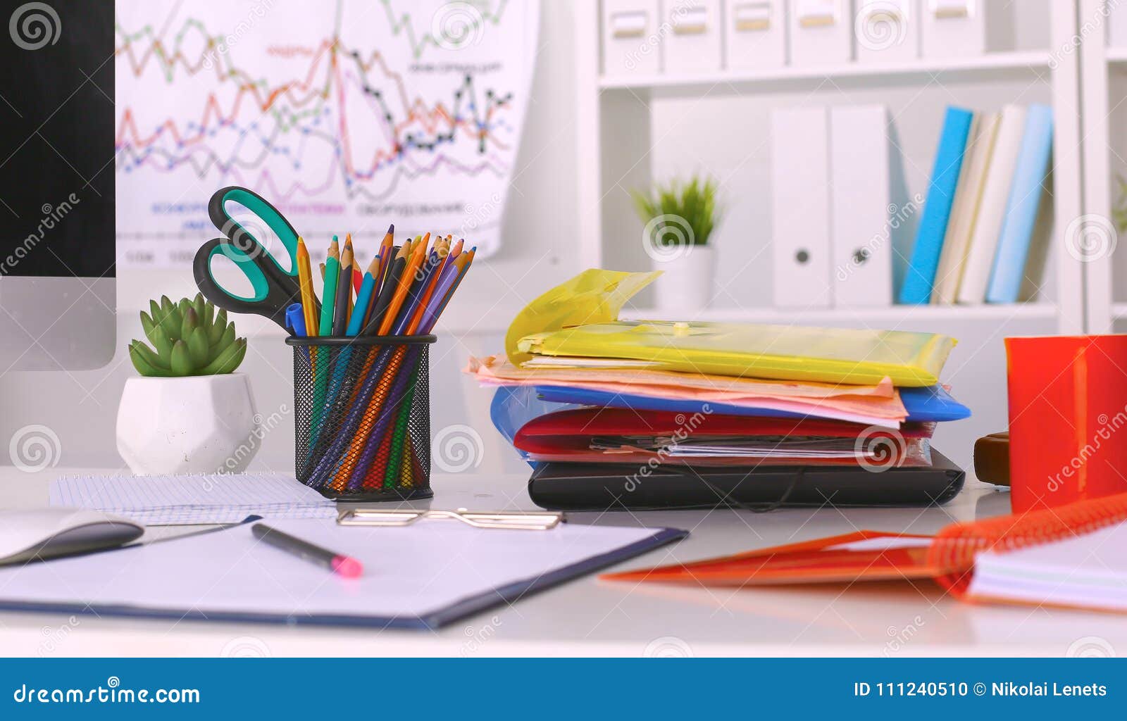 Office Desk a Stack of Computer Paper Reports Work Forms Stock Photo ...