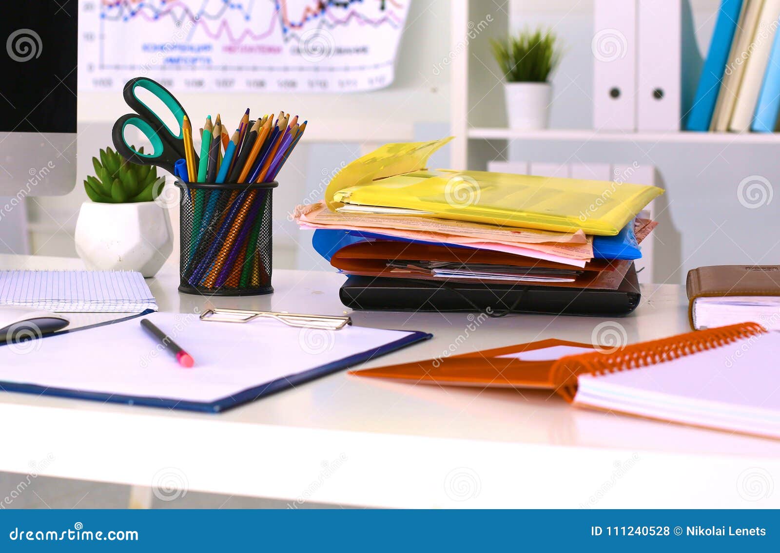 Office Desk a Stack of Computer Paper Reports Work Forms Stock Photo ...