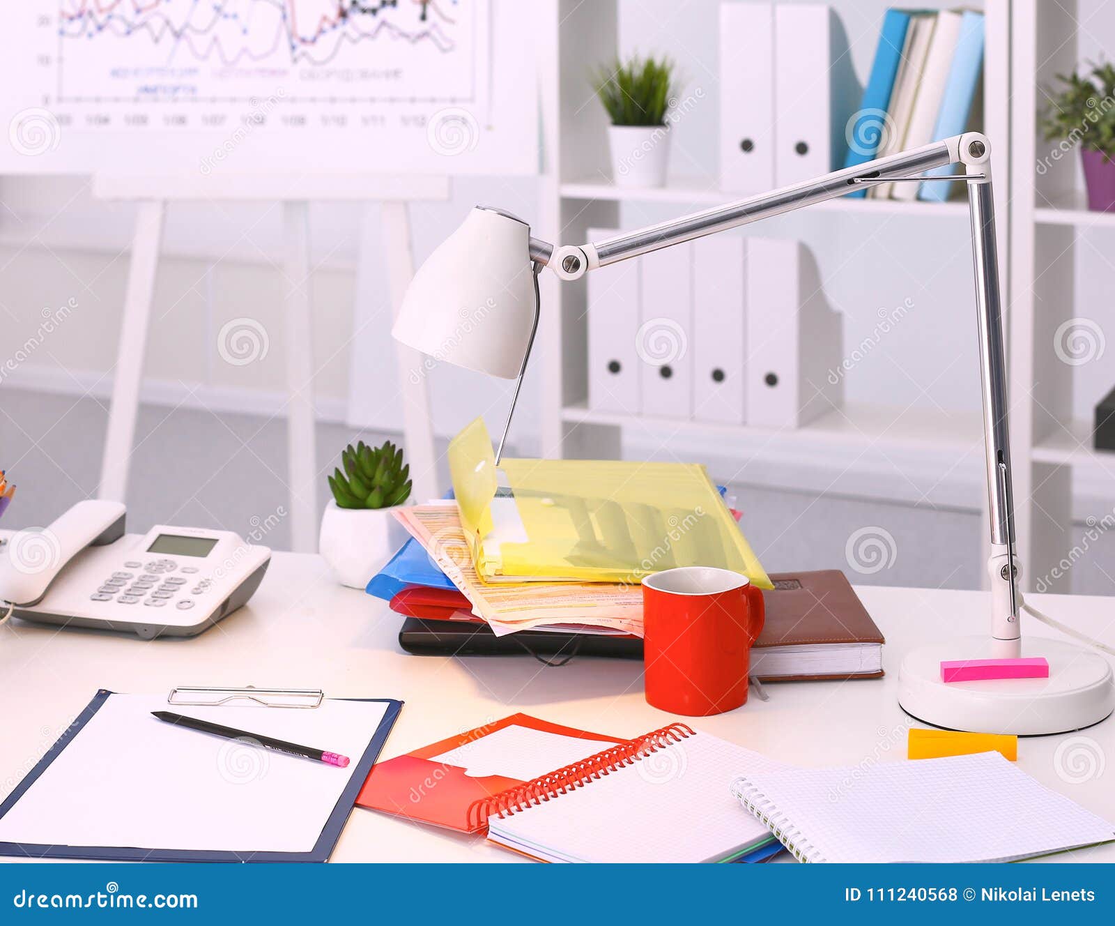 Office Desk a Stack of Computer Paper Reports Work Forms Stock Photo ...