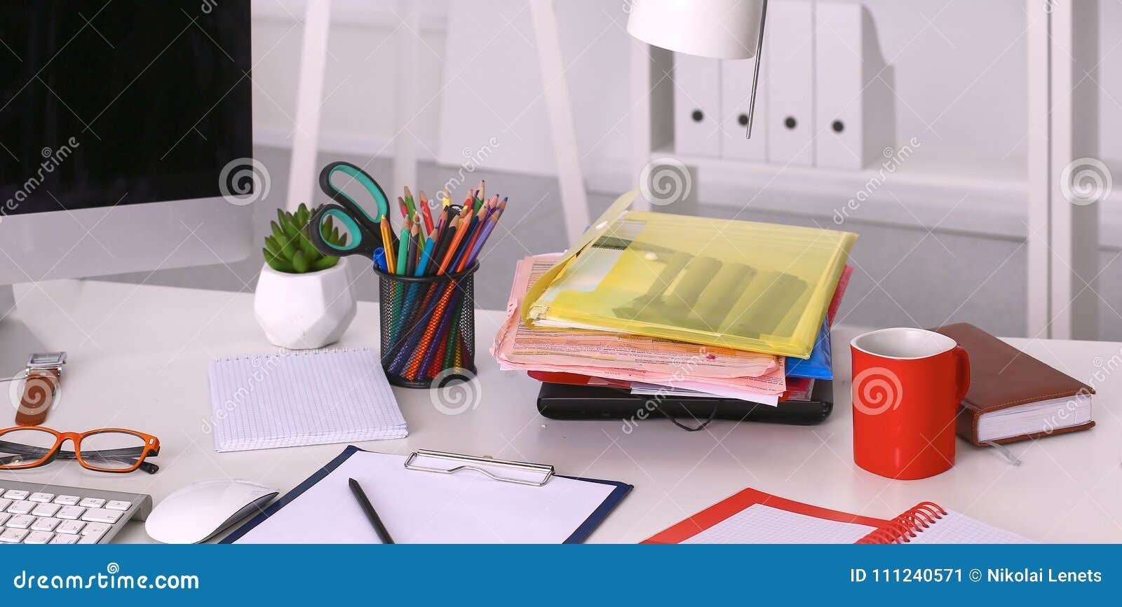 Office Desk a Stack of Computer Paper Reports Work Forms Stock Image ...