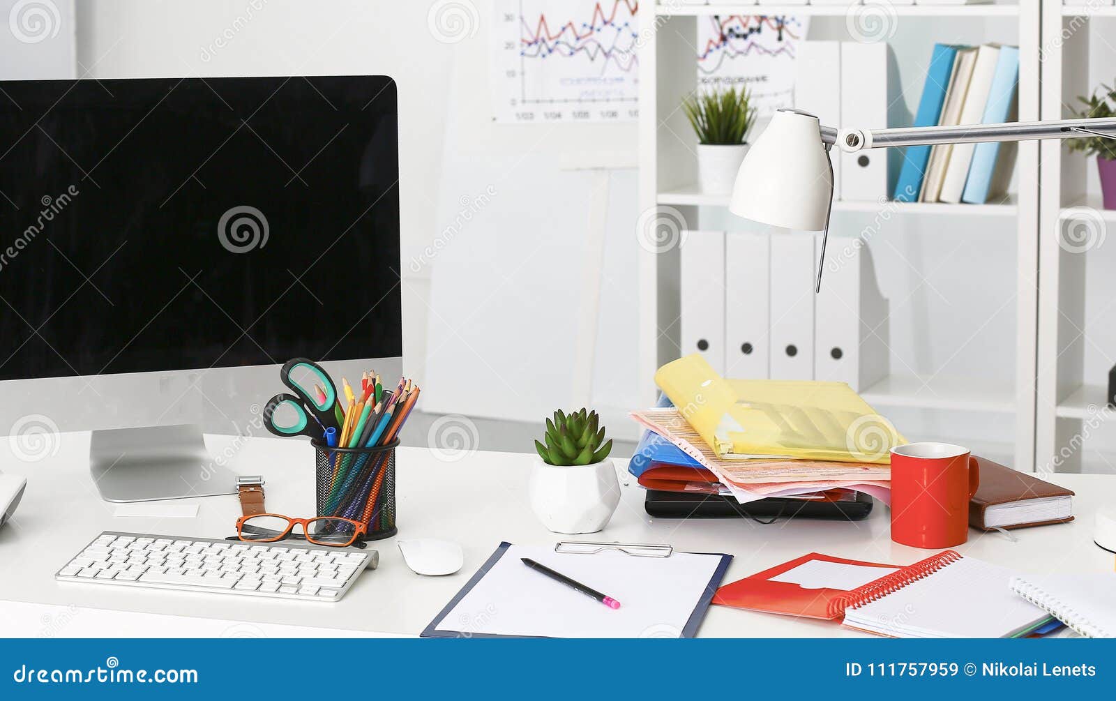 Office Desk a Stack of Computer Paper Reports Work Forms Stock Image ...