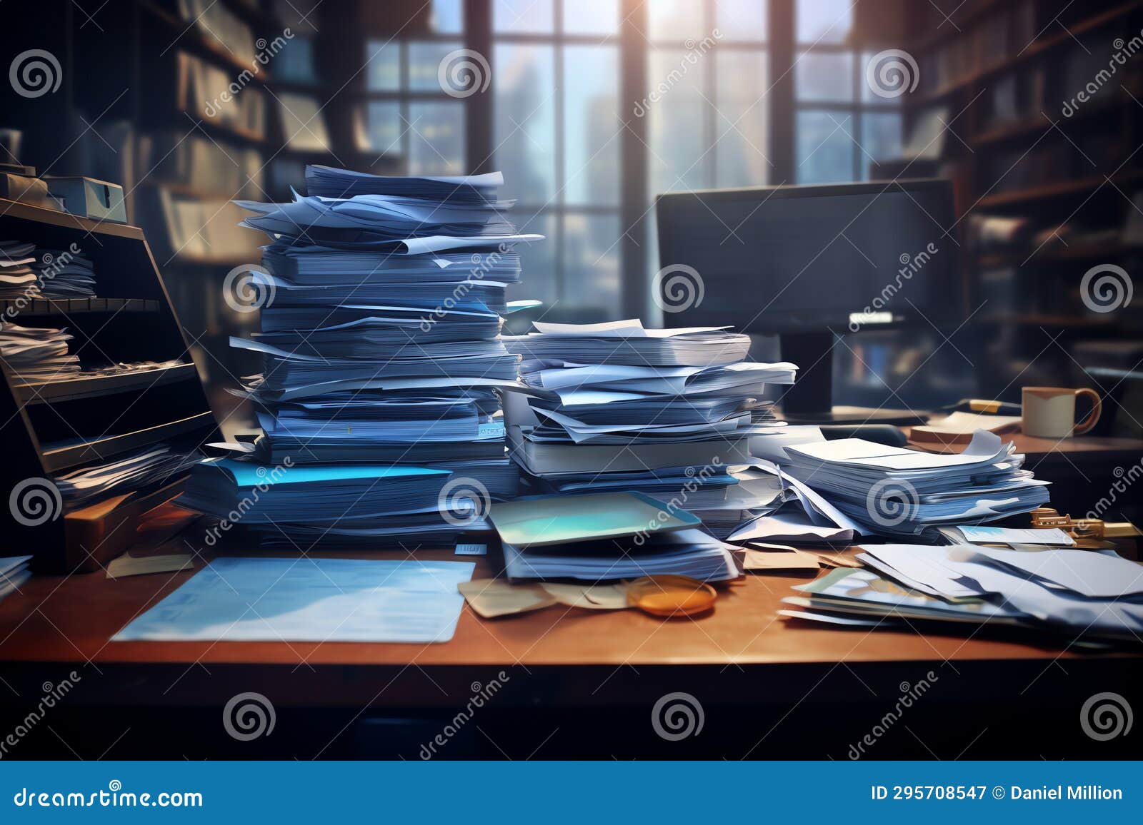 Office Desk With A Stack Of Files And Papers Work Office Background ...