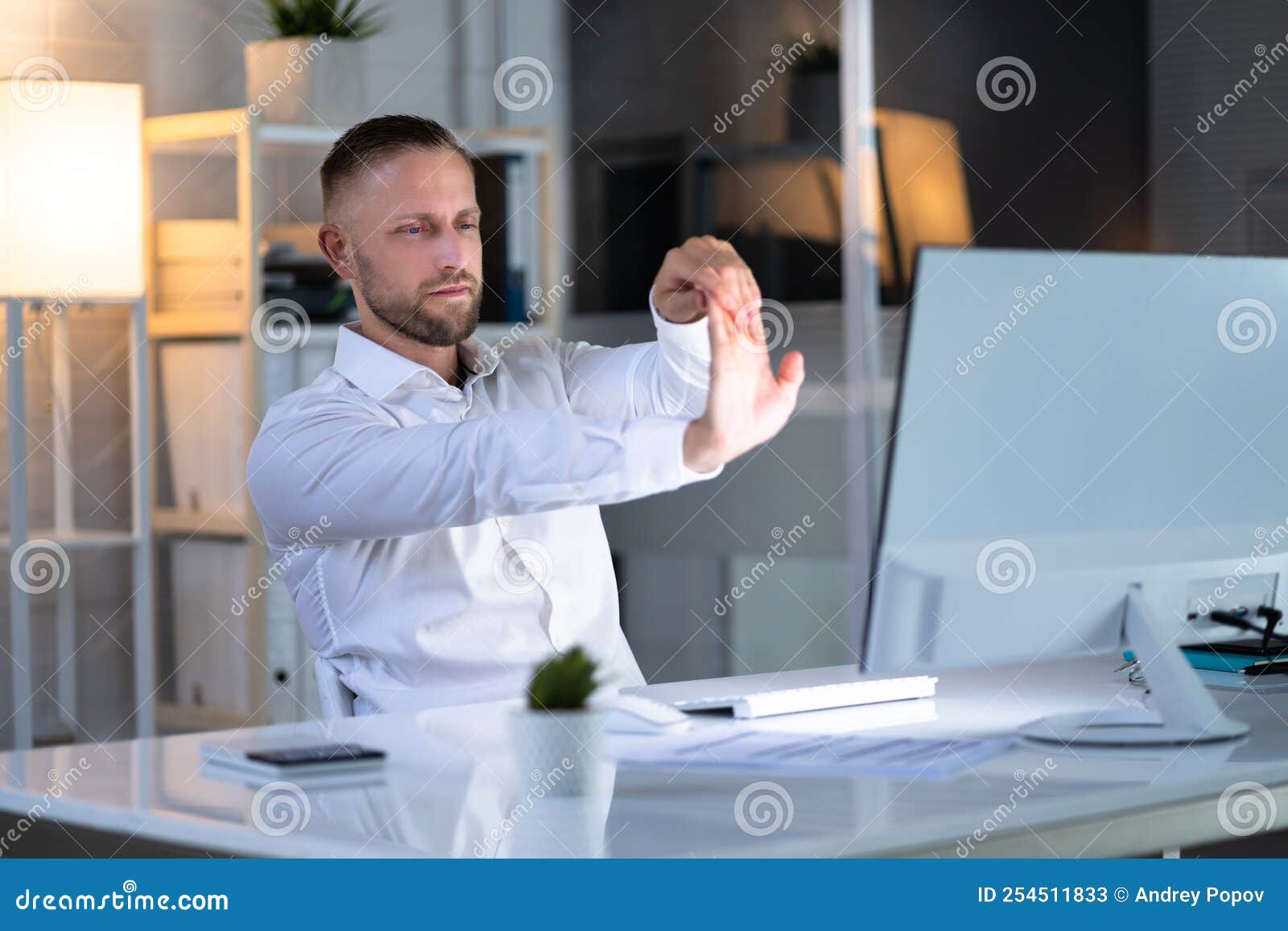 Office Desk Stretch Exercise Workout Stock Image - Image of sitting ...