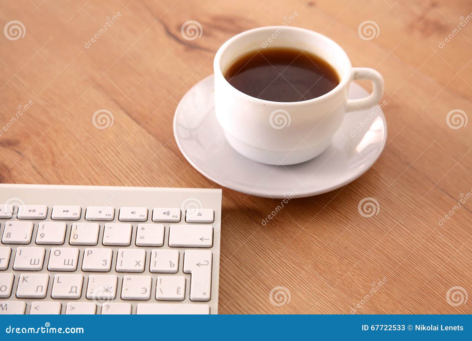 Office Desk Table with Computer, Supplies and Coffee Cup Stock Image ...