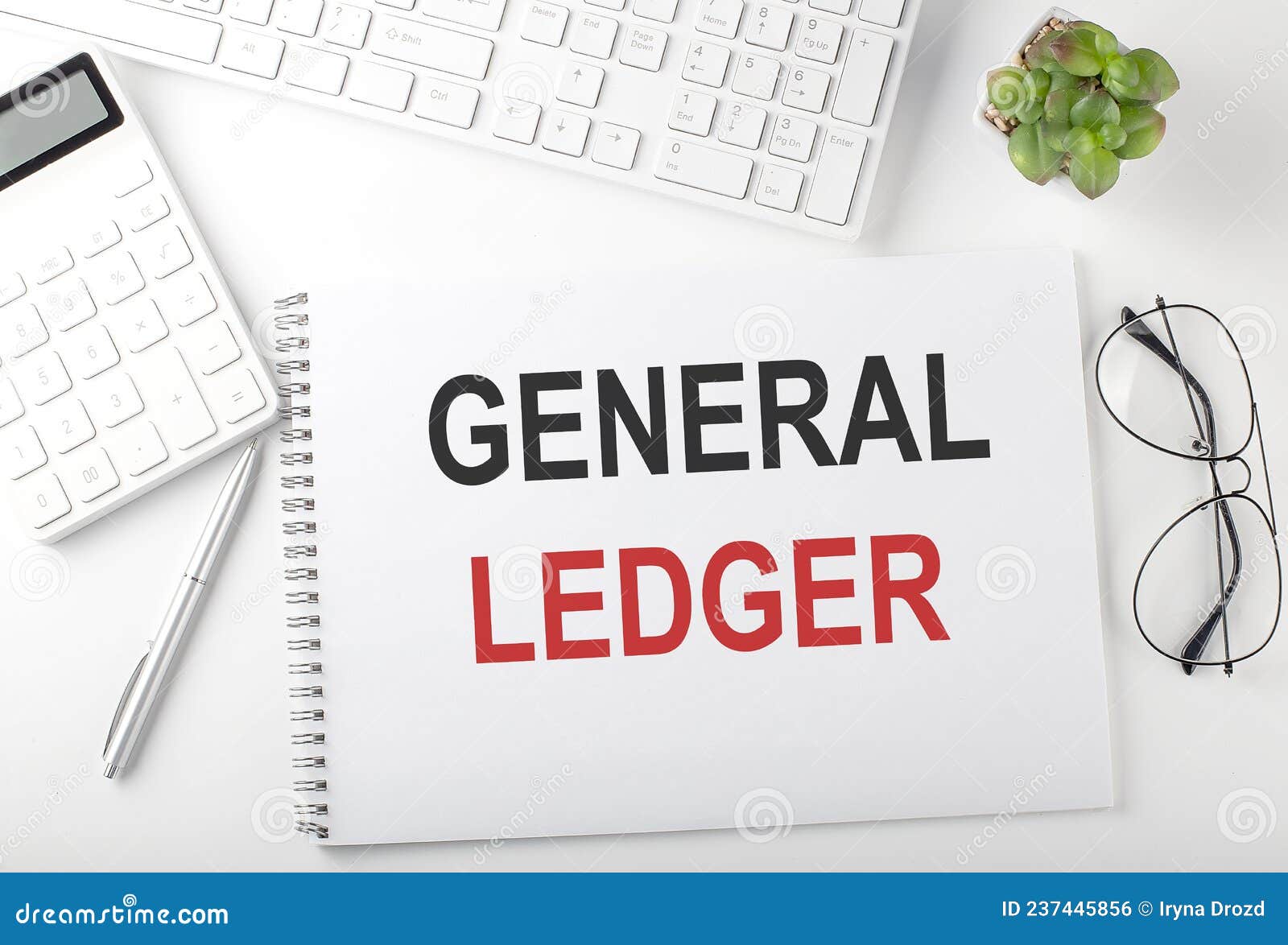 Office Desk Table with Keyboard, Notepad and Calculator. Top View with ...