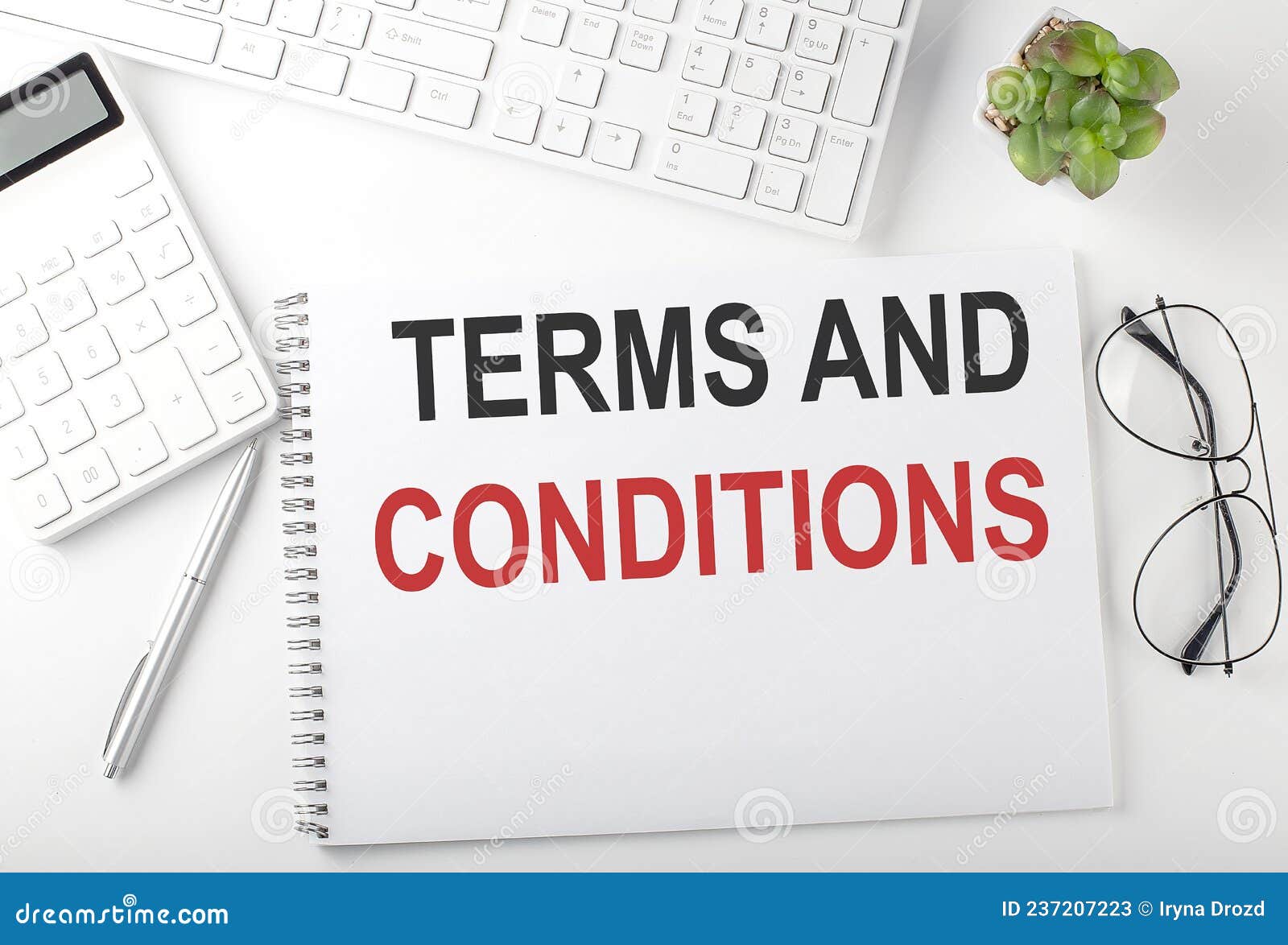 Office Desk Table with Keyboard, Notepad and Calculator. Top View with ...