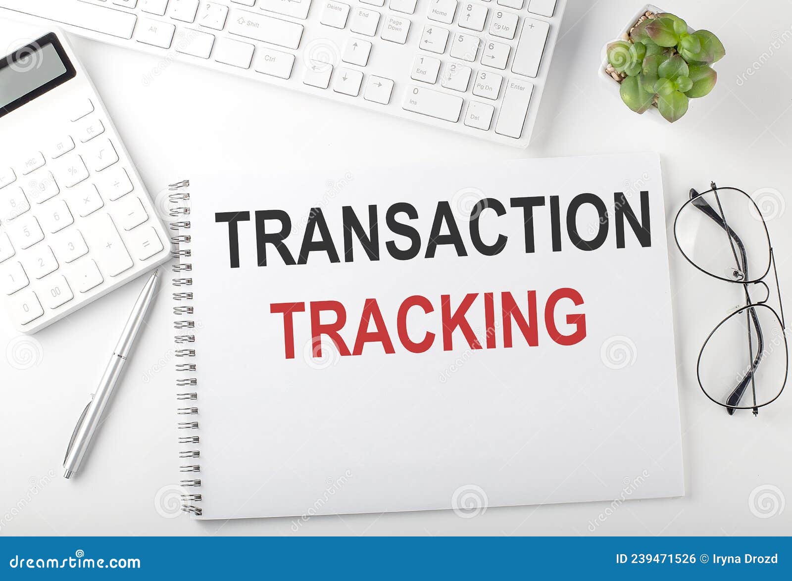 Office Desk Table with Keyboard, Notepad and Calculator. Top View with ...