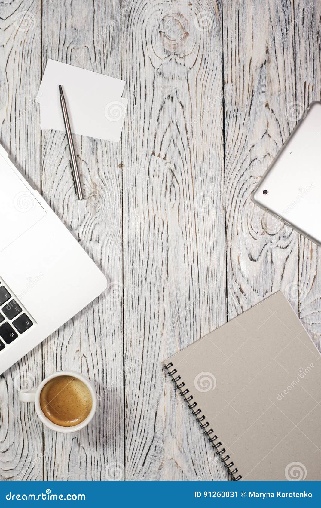 Office Desk Table with Laptop, Notepad, Pen and Other Supplies Stock ...