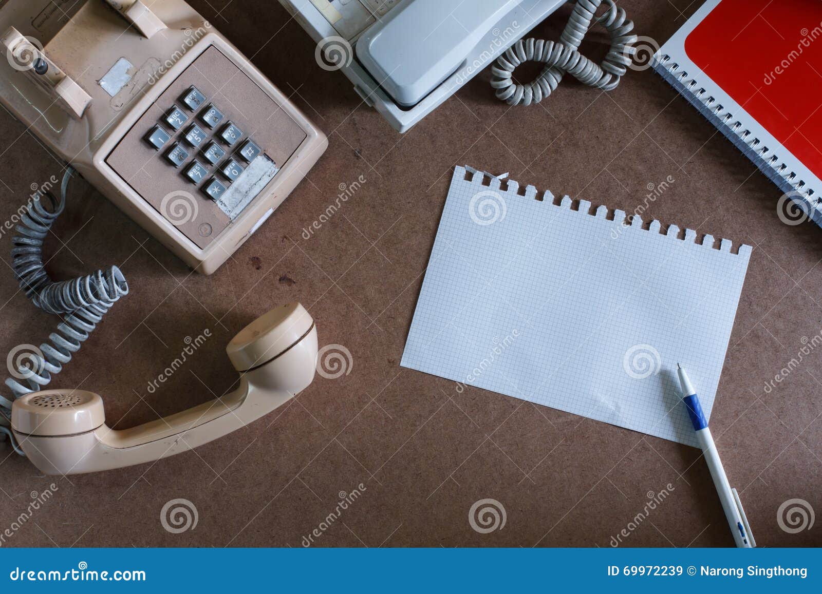 Office Desk Table with Notepade and Telephone. Top View Stock Image ...
