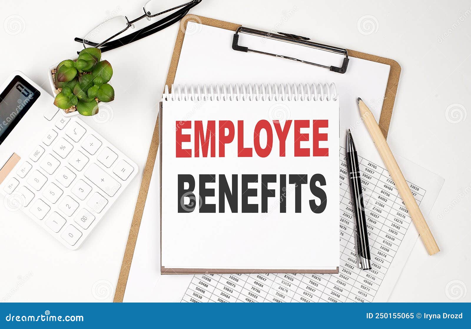 Office Desk Table with Paper Sheet, Notepad ,chart and Calculator. Top ...