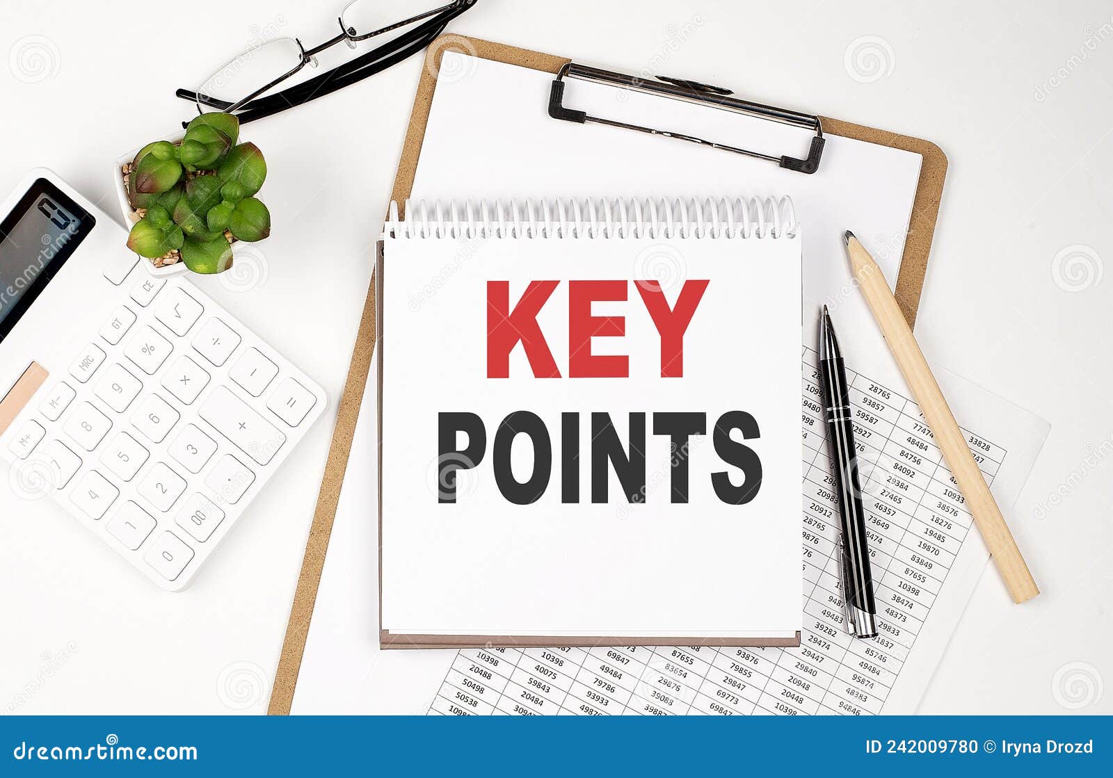 Office Desk Table with Paper Sheet, Notepad ,chart and Calculator. Top ...