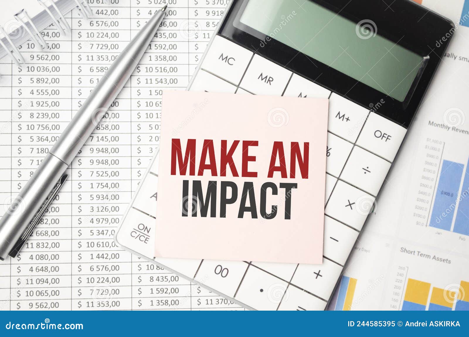 Office Desk Table with Paper Sheet, Notepad ,chart and Calculator. Top ...