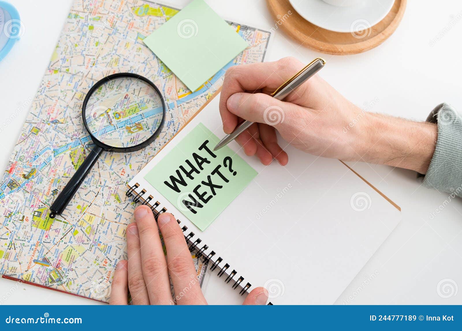 Office Desk Table with Paper Sheet, Notepad ,chart and Map. Top View ...