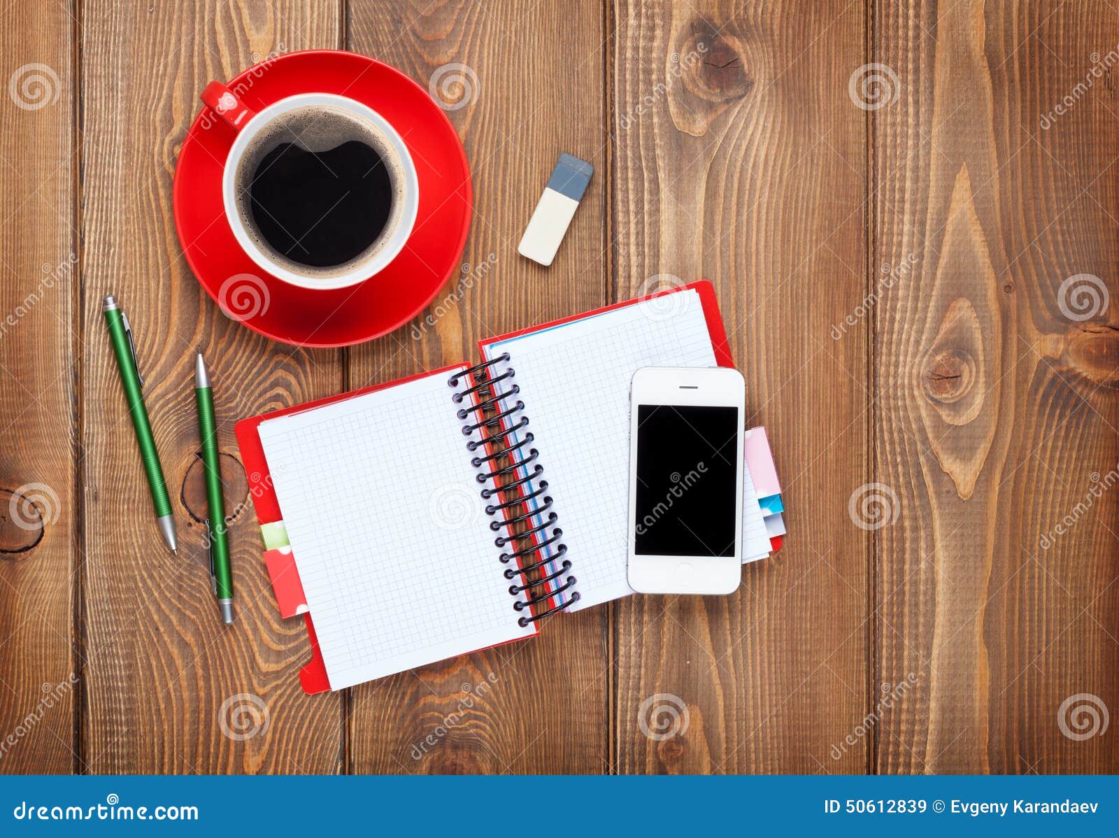Office Desk Table with Supplies and Coffee Cup Stock Image - Image of ...