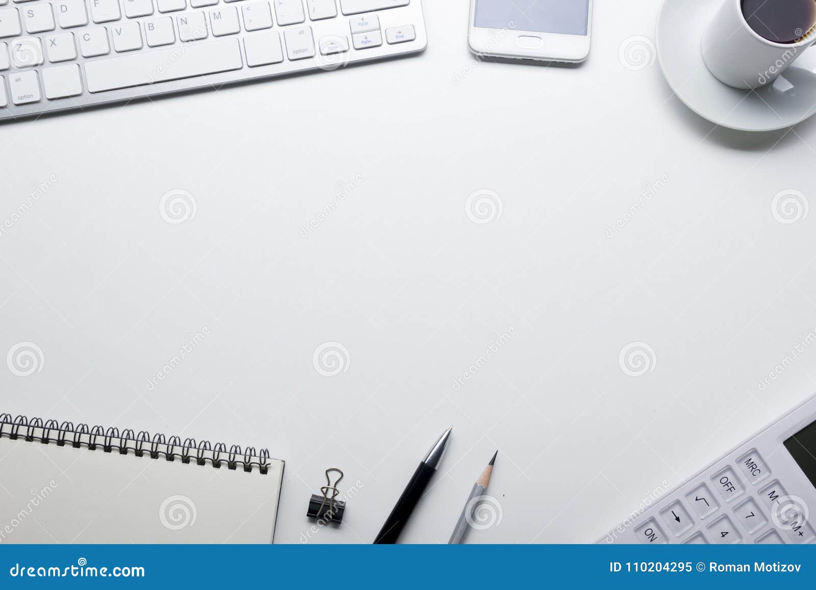 Office Desk Table with Supplies. Flat Lay Business Workplace and ...