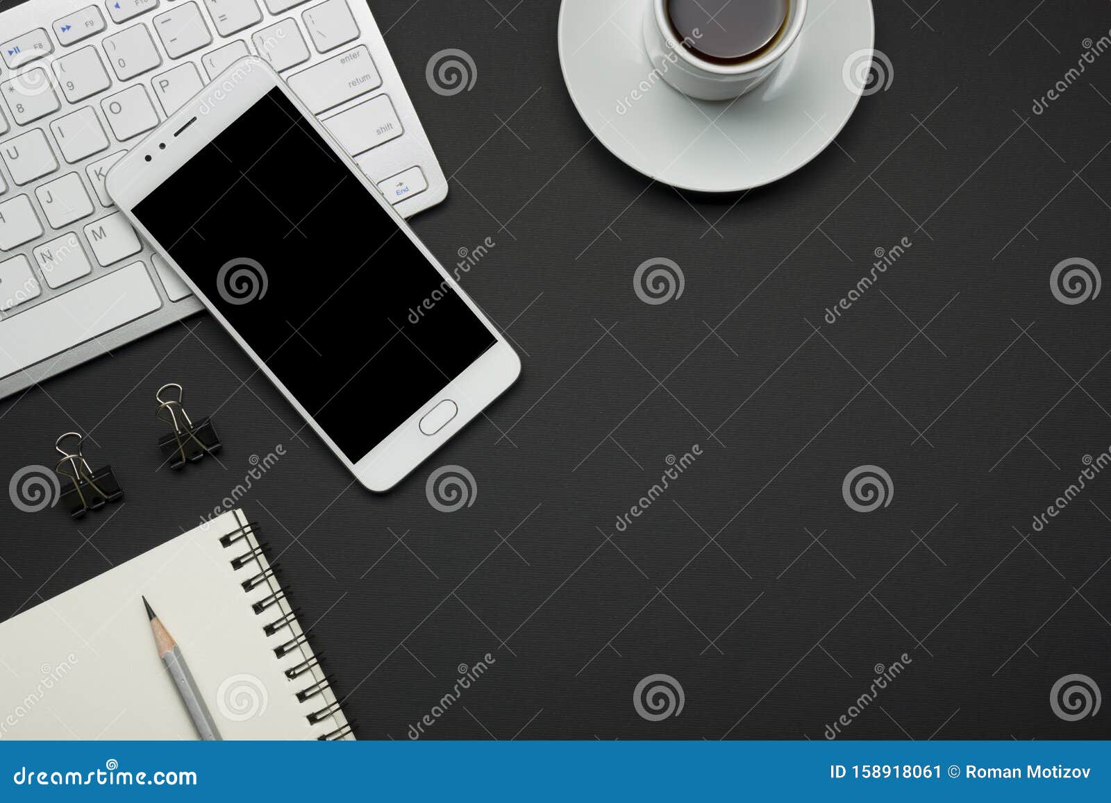 Office Desk Table with Supplies. Flat Lay Business Workplace and ...