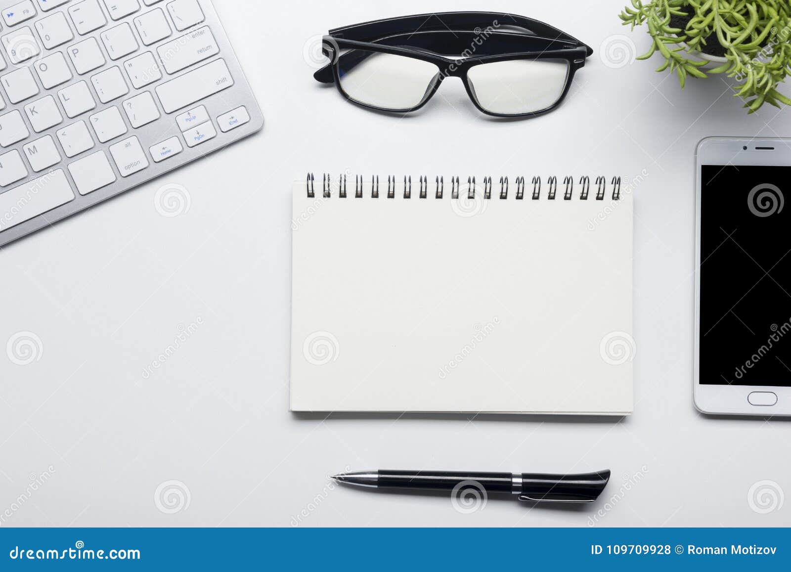 Office Desk Table with Supplies. Flat Lay Business Workplace and ...