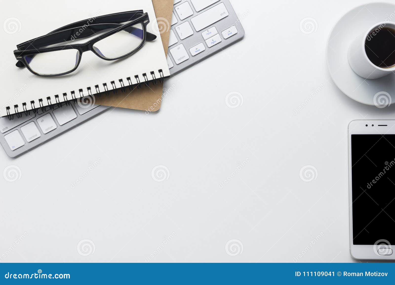 Office Desk Table with Supplies. Flat Lay Business Workplace and ...
