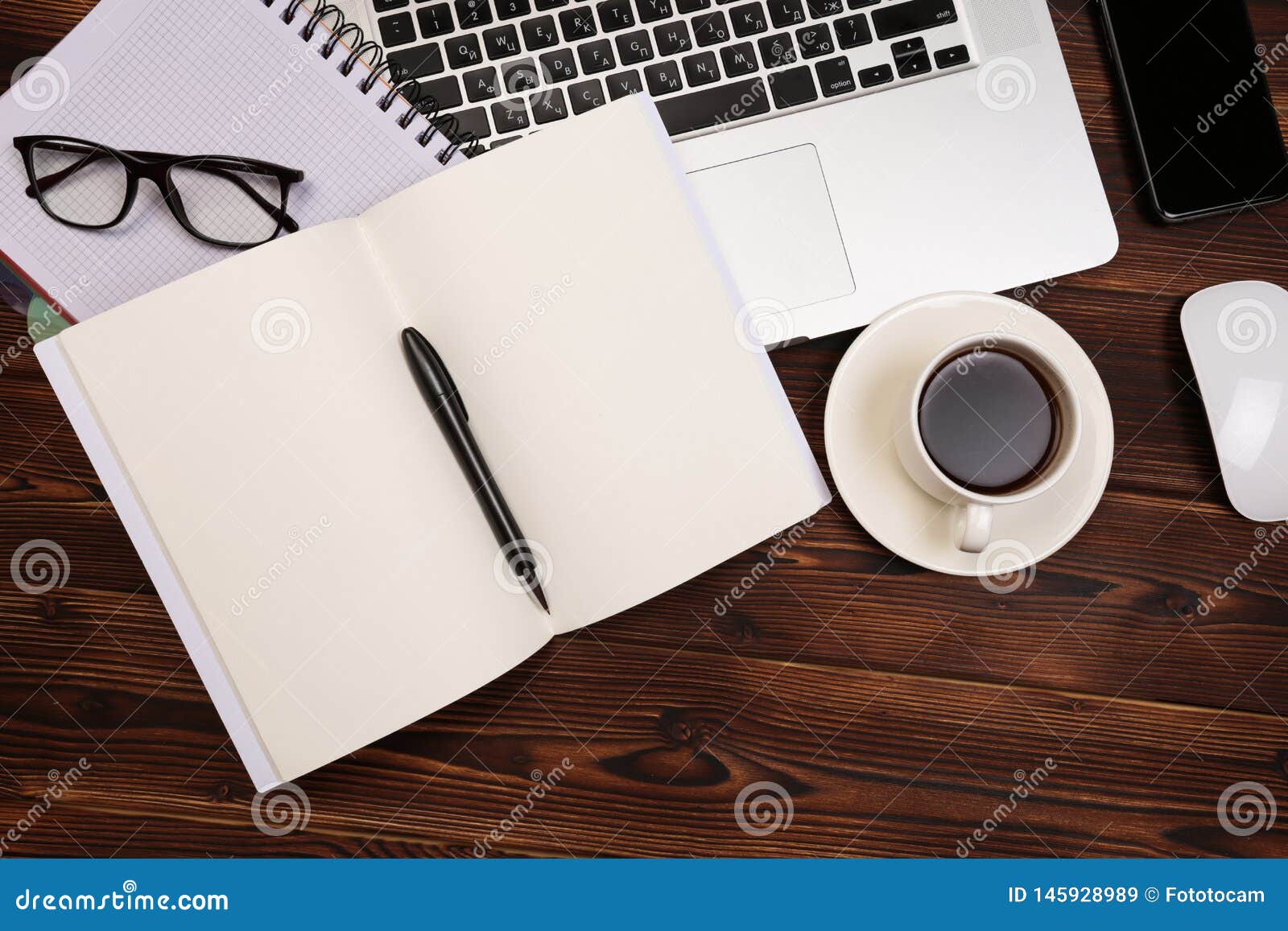 Office Desk Table with Supplies. Flat Lay Business Workplace and ...