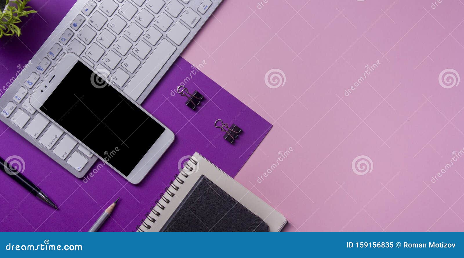 Office Desk Table with Supplies. Flat Lay Business Workplace and ...