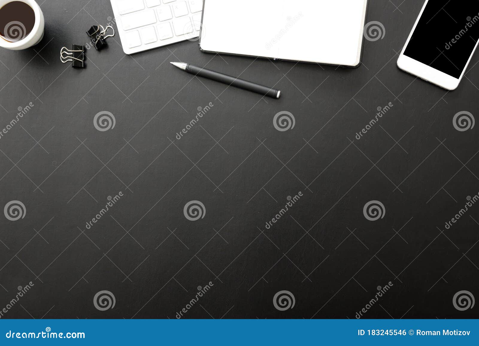 Office Desk Table with Supplies. Flat Lay Business Workplace and ...