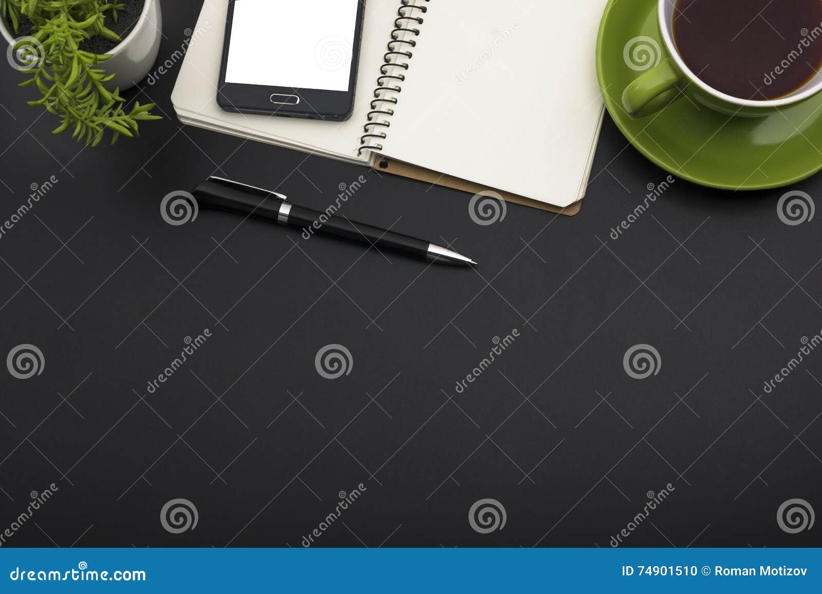 Office Desk Table with Supplies. Top View Stock Photo - Image of coffee ...