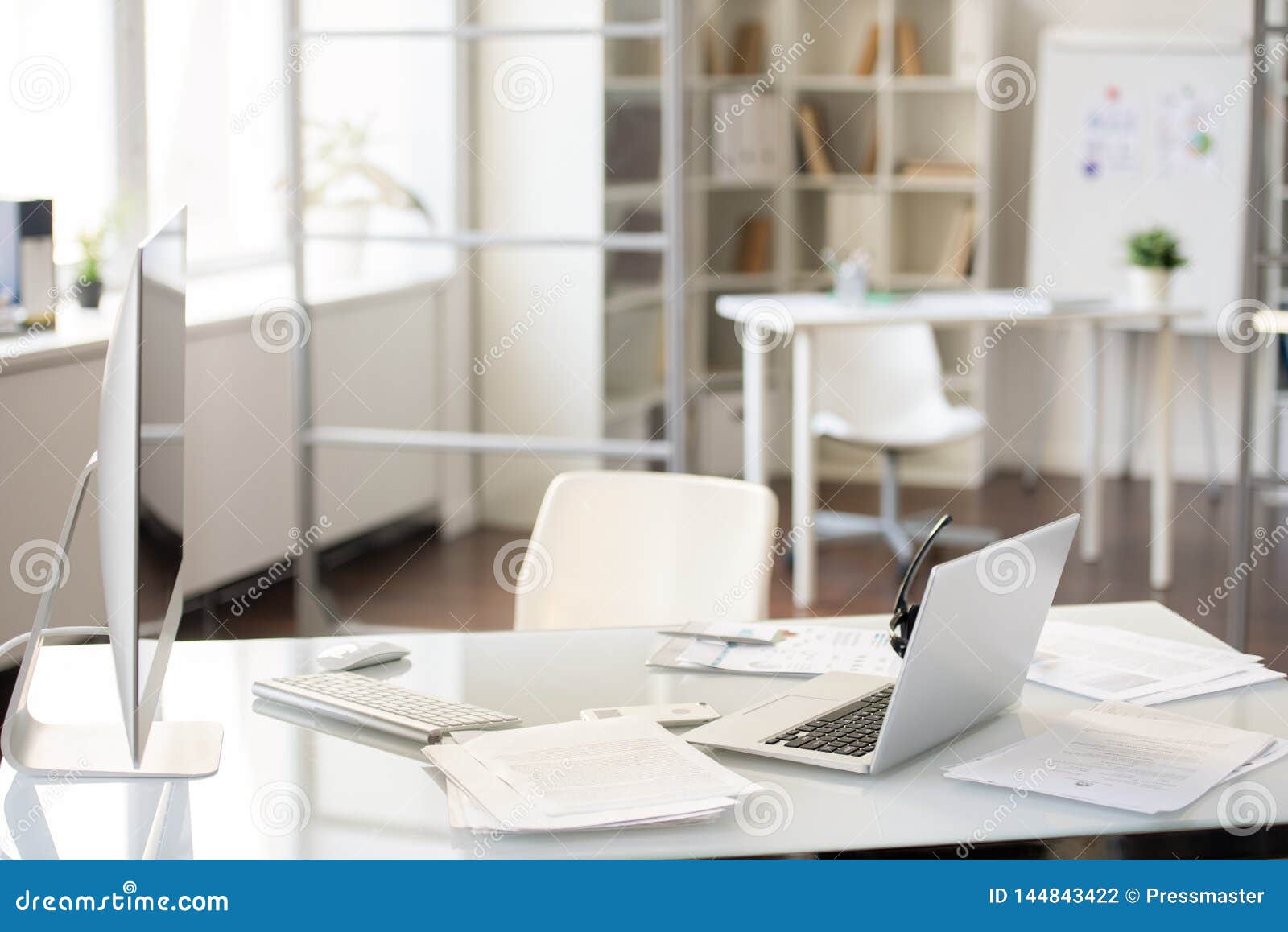 Office Desk with Two Computers Stock Photo - Image of business, space ...