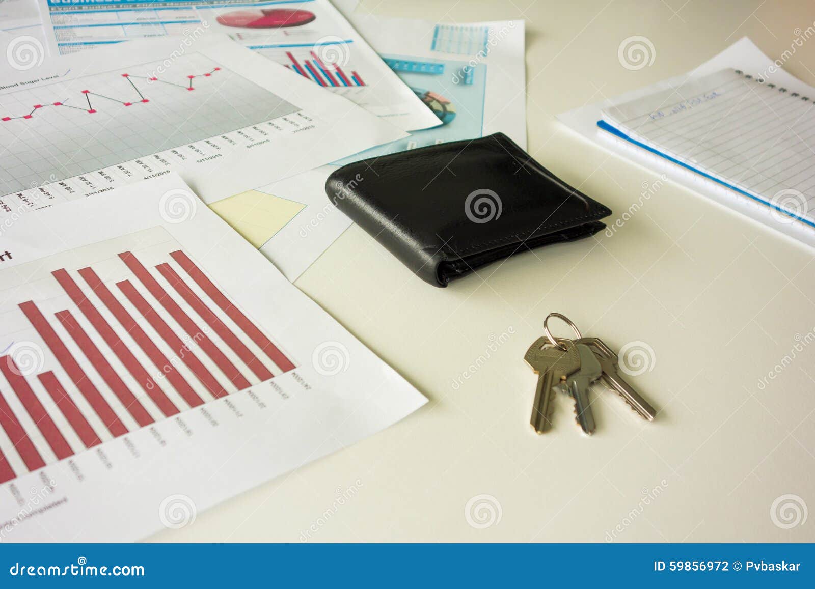 Office Desk with Wallet and Keys Stock Photo - Image of computer ...