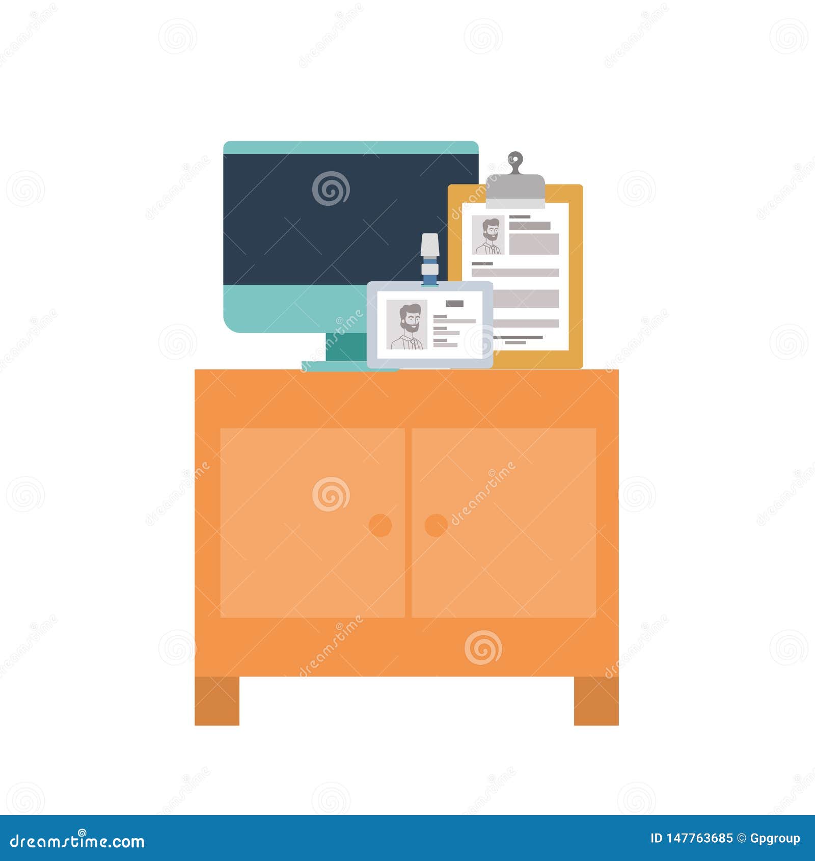 Office Desk with White Background Stock Vector - Illustration of ...