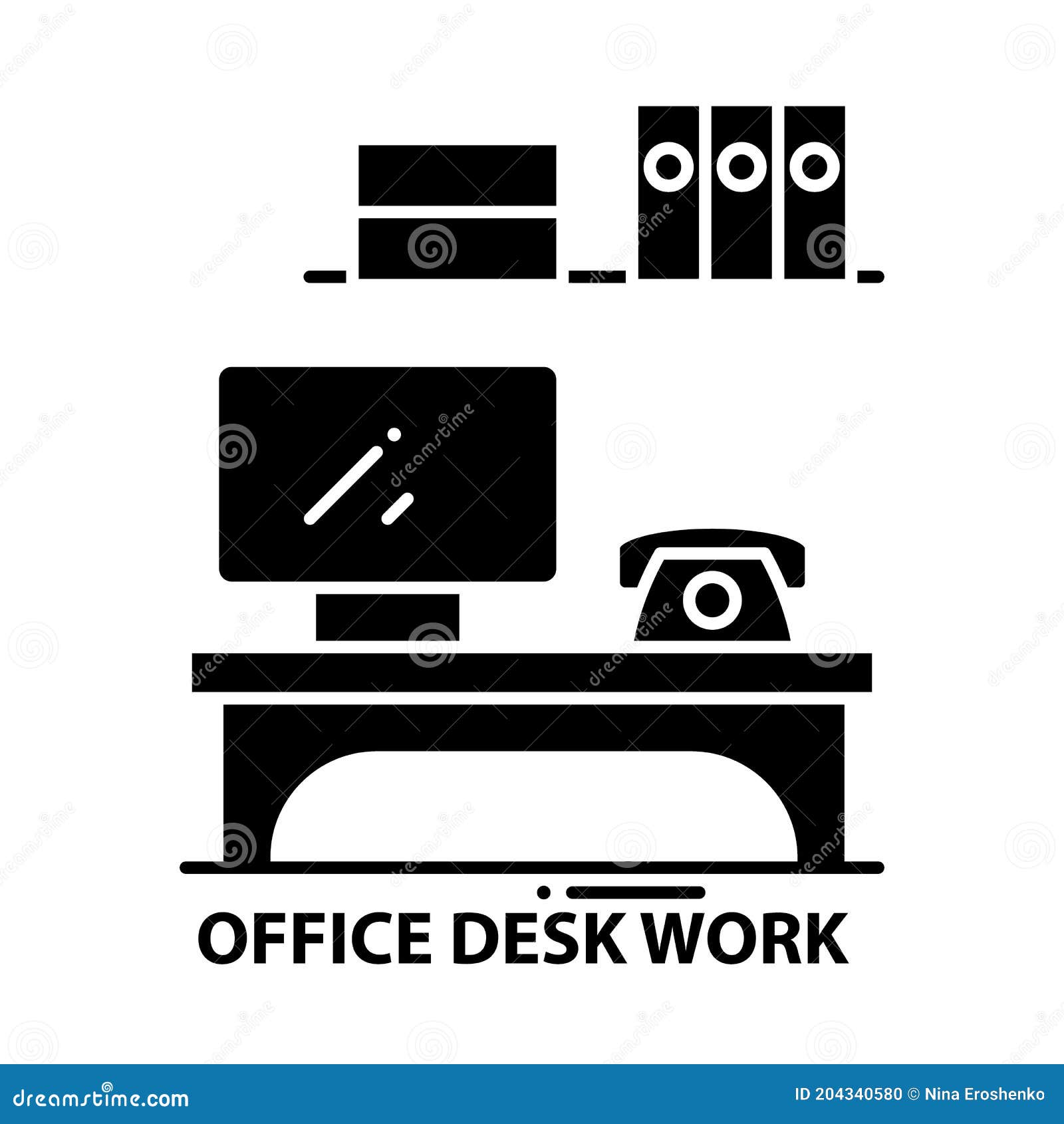 Office Desk Work Icon, Black Vector Sign with Editable Strokes, Concept ...