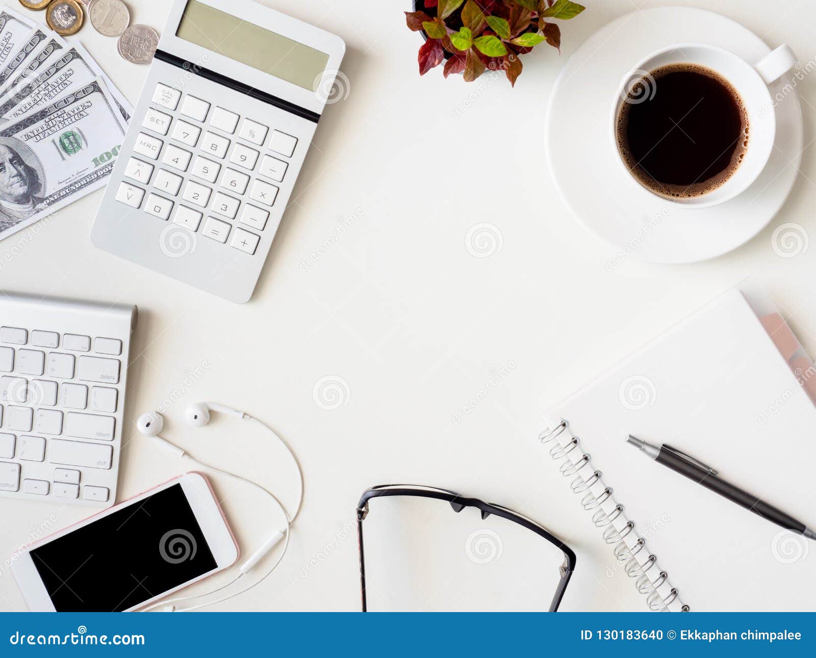 Office Desk Workspace with Notebook, Smartphone and Gadget on White ...