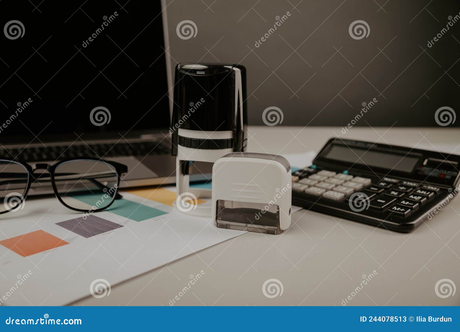 Office Desktop with Documents and Stamp Stock Image - Image of desktop ...