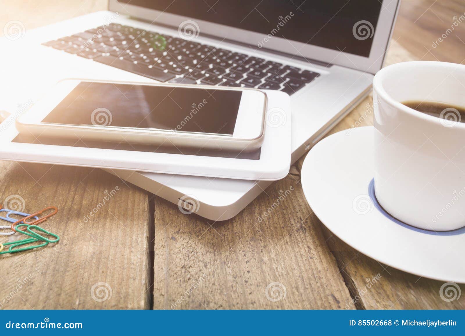 Office Desktop with Electronic Devices Stock Photo - Image of ...
