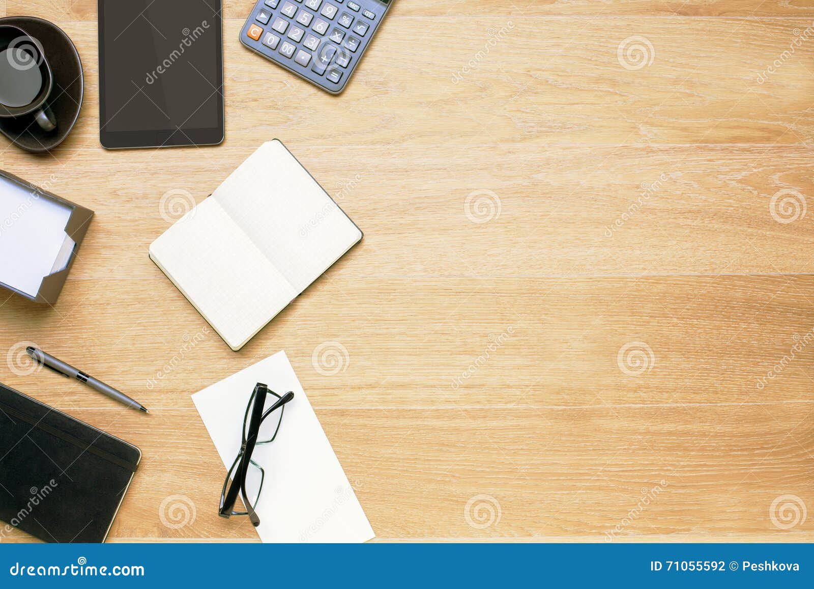 Office Desktop with Items Top Stock Photo - Image of copyspace, phone ...