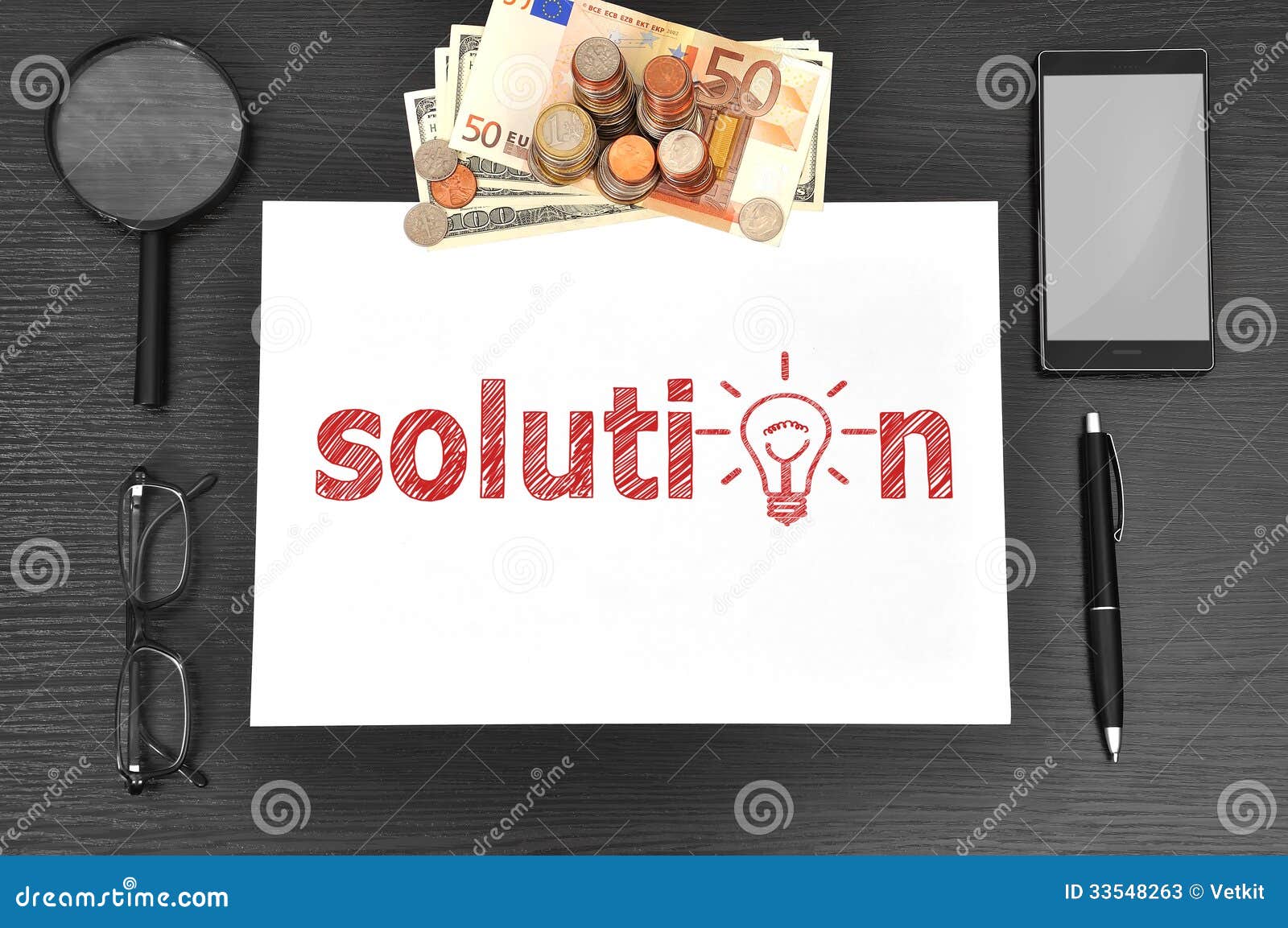 Office Desktop with Solution Stock Image - Image of magnifier, dollar ...