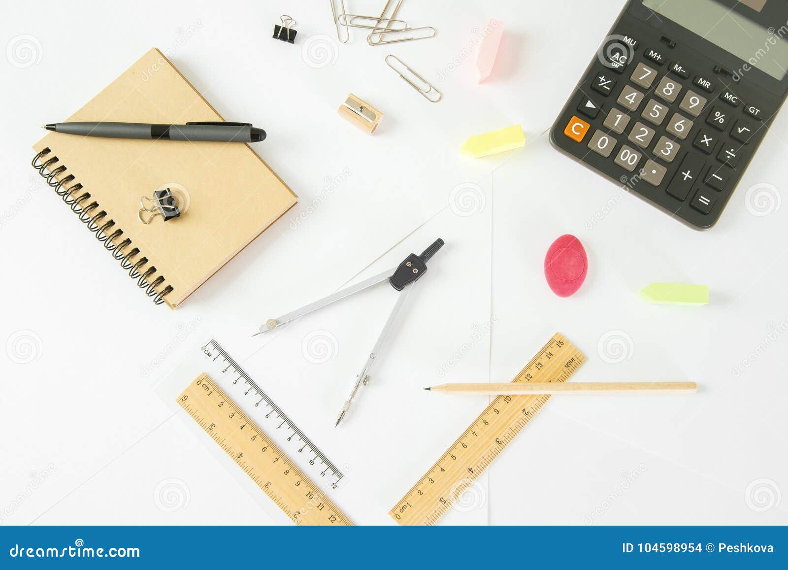 Office Desktop with Various Objects Stock Photo - Image of pegs, home ...