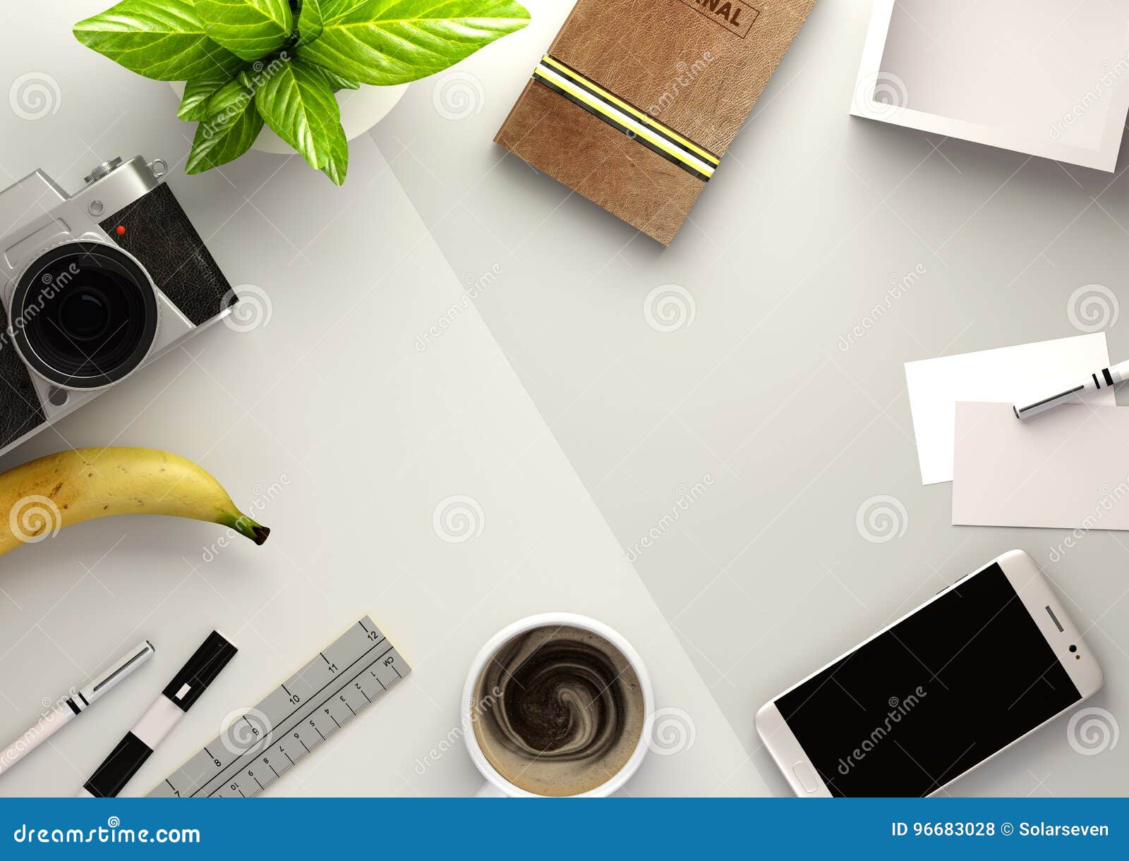 Office Desktop View with Business Objects Stock Illustration ...