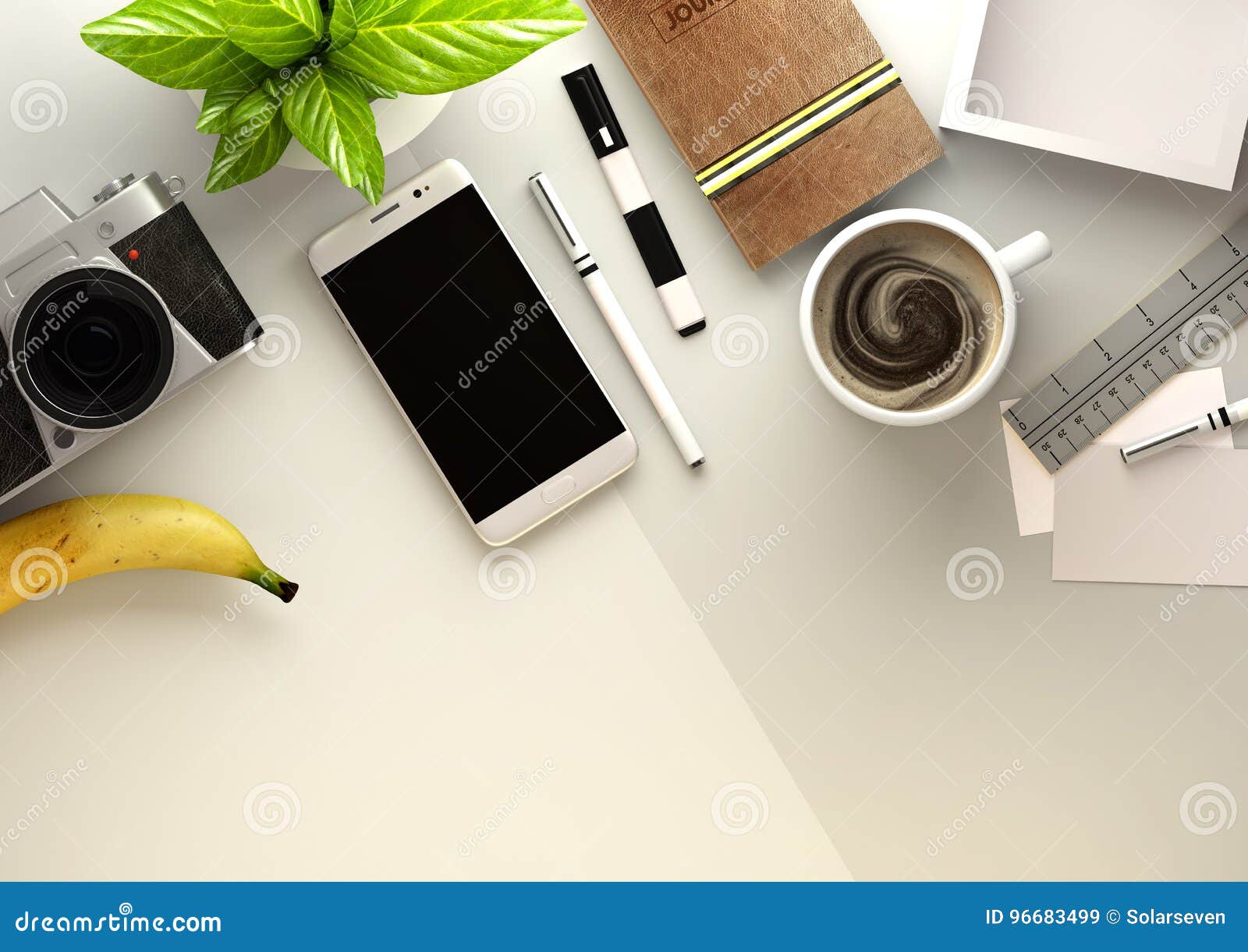 Office Desktop View with Business Objects Stock Illustration ...