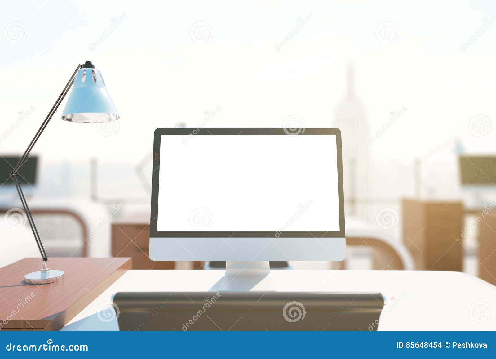 Office Desktop with White Computer Stock Photo - Image of copy, empty ...
